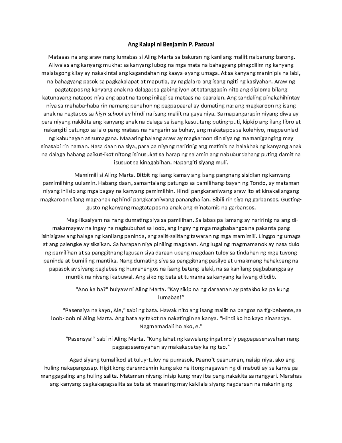 Ang Kalupi ni Benjamin P - Pascual Mataaas na ang araw nang lumabas si ...