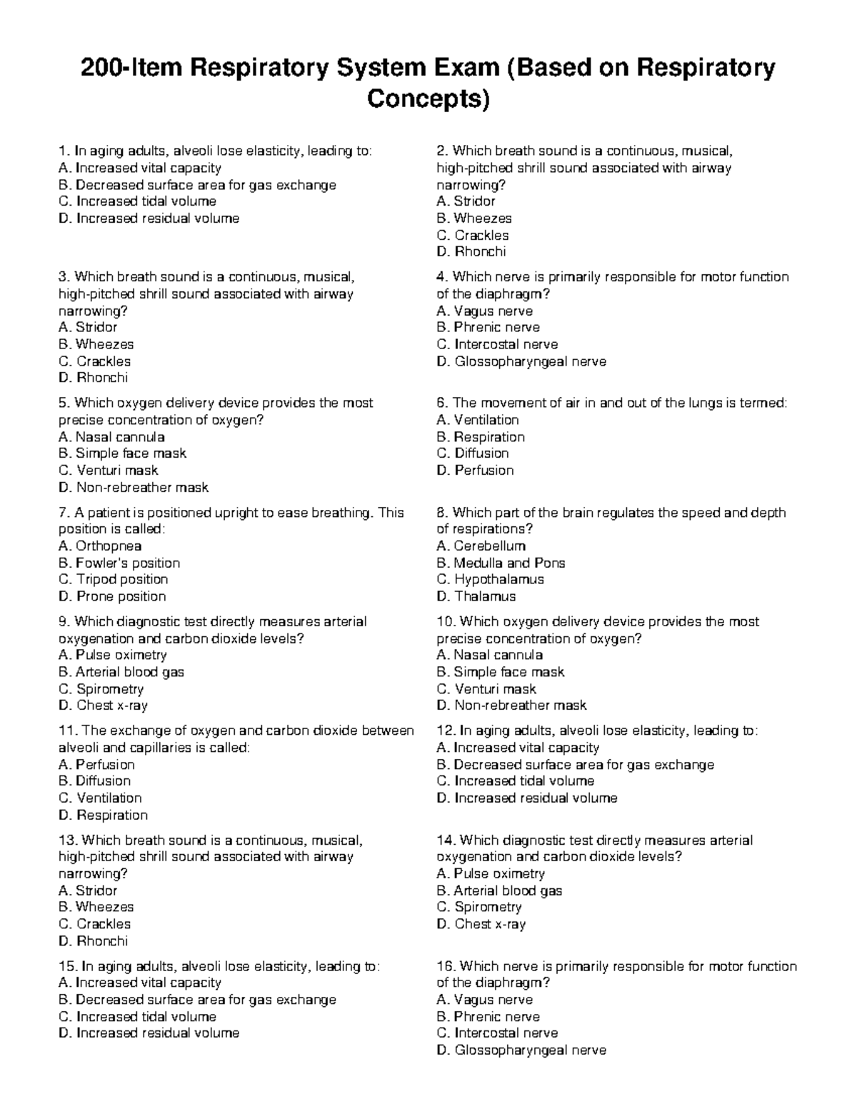 Respiratory System Exam (Respiratory Concepts) Study Guide - Studocu