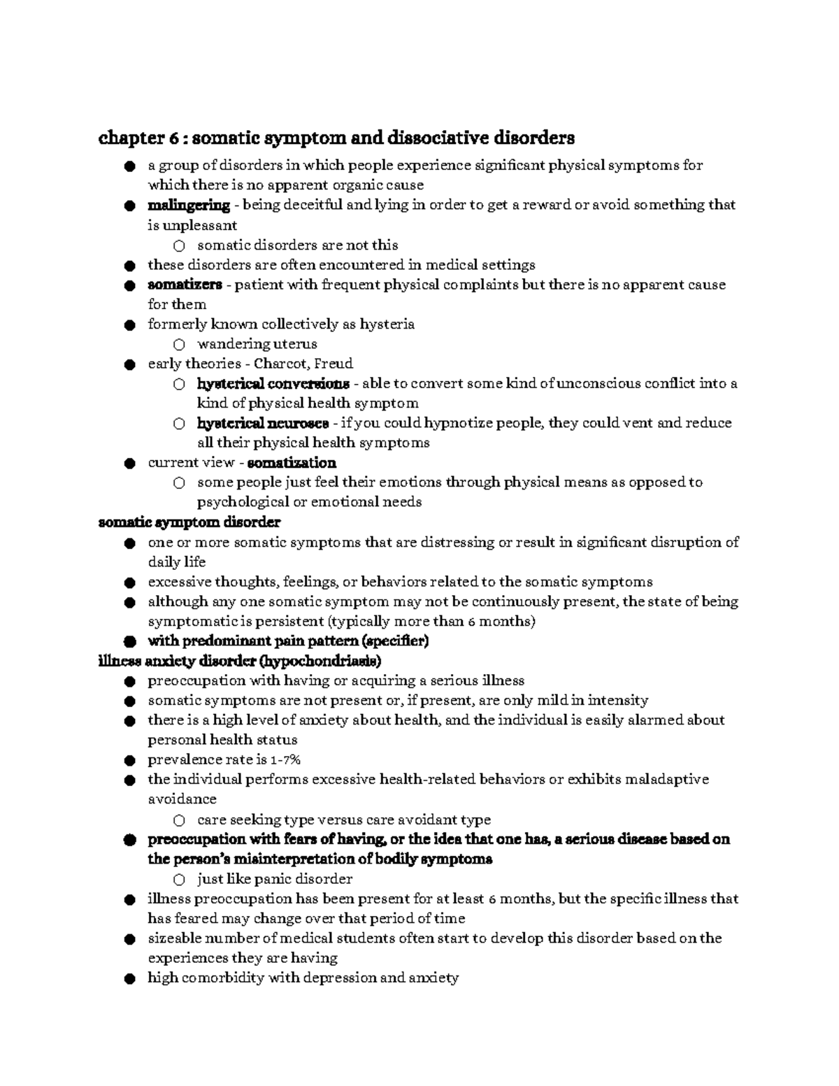 Exam 2 Notes: Somatic Symptoms and Dissociative Disorders Explained ...