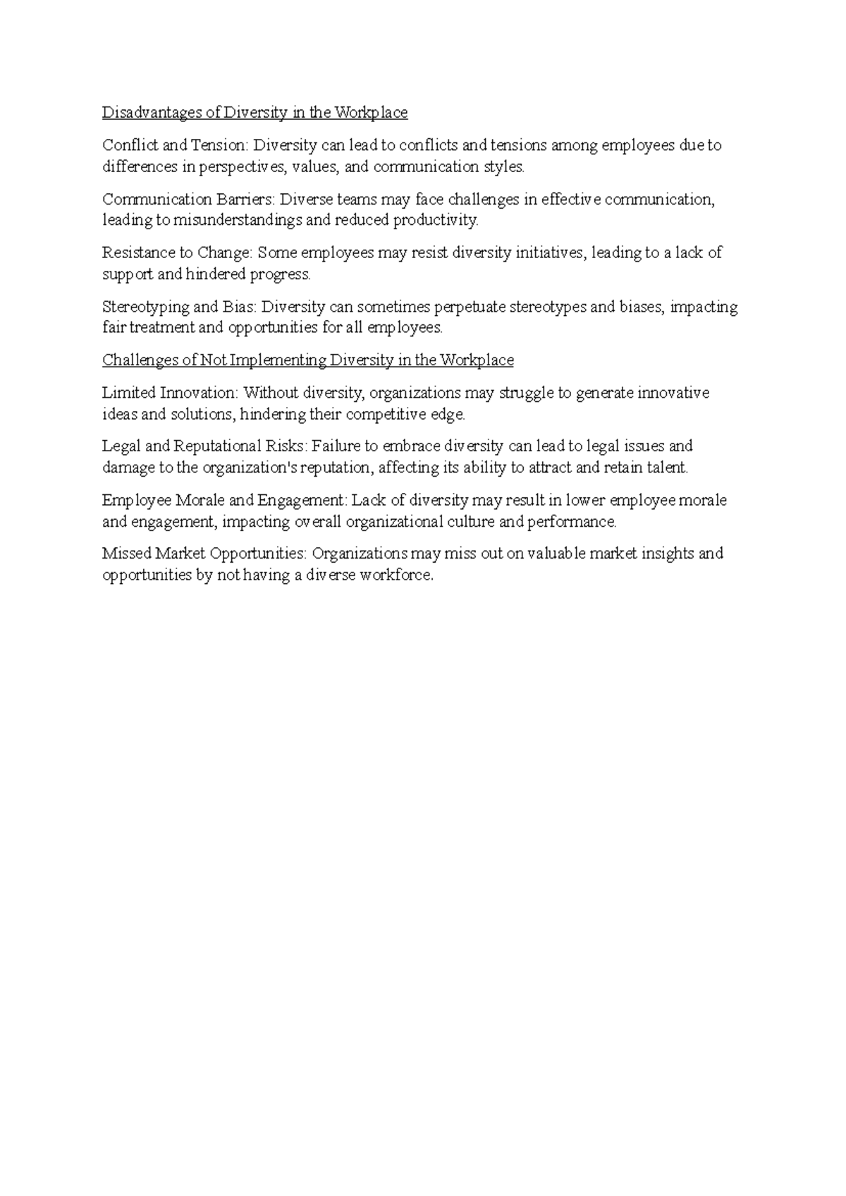 Diversity in the Workplace: Disadvantages & Challenges Explained - Studocu