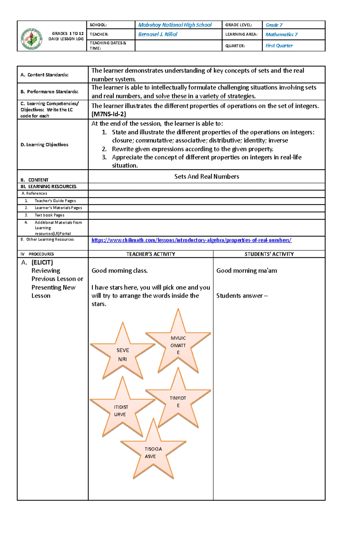 GRADE 2 Arpan Q4 WK1 - LESSON PLAN IN ARALING PANLIPUNAN 2 QUARTER 4 ...
