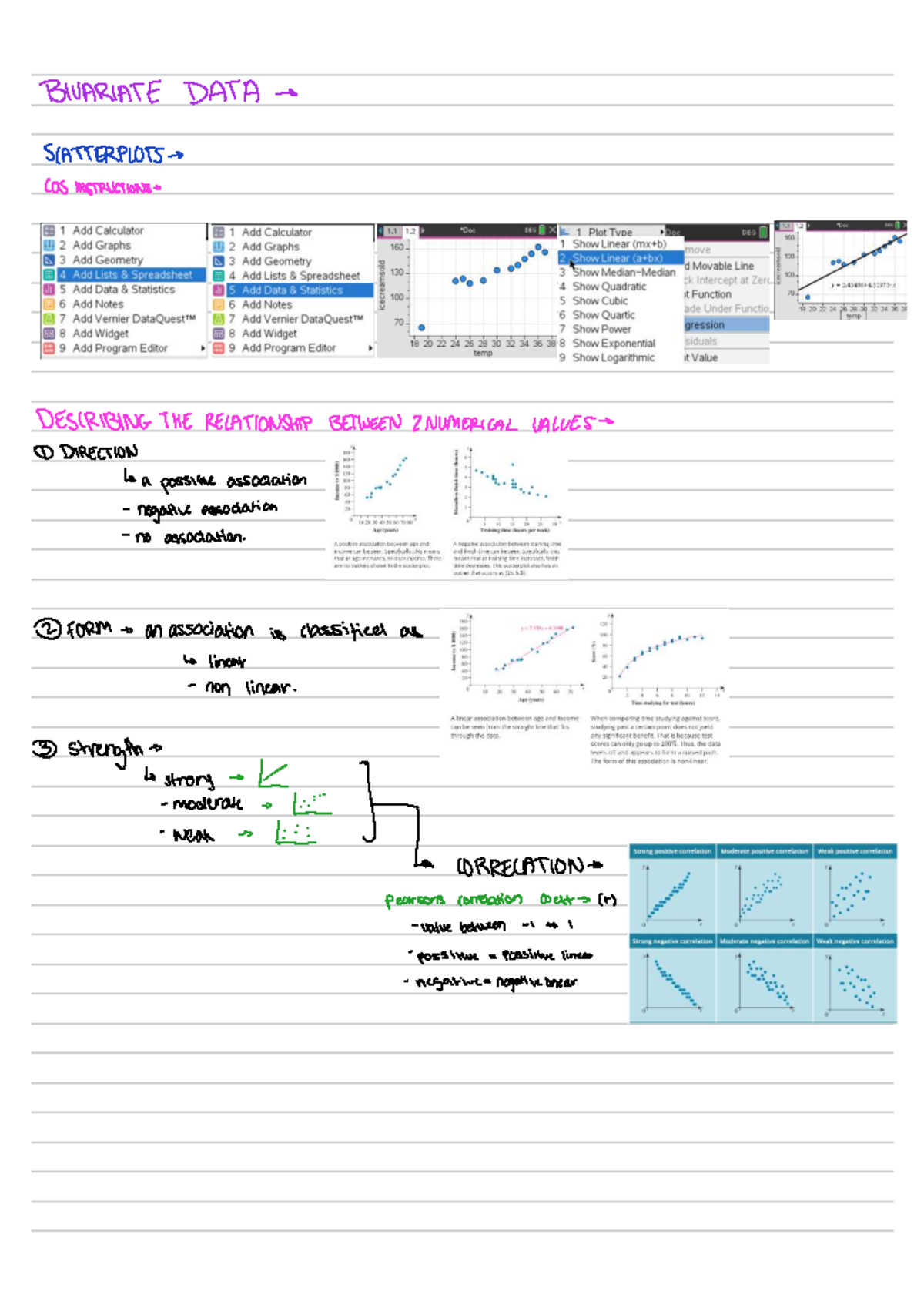 BIVARIATE DATA NOTES: SCATTERPLOTS & REGRESSION ANALYSIS - Studocu