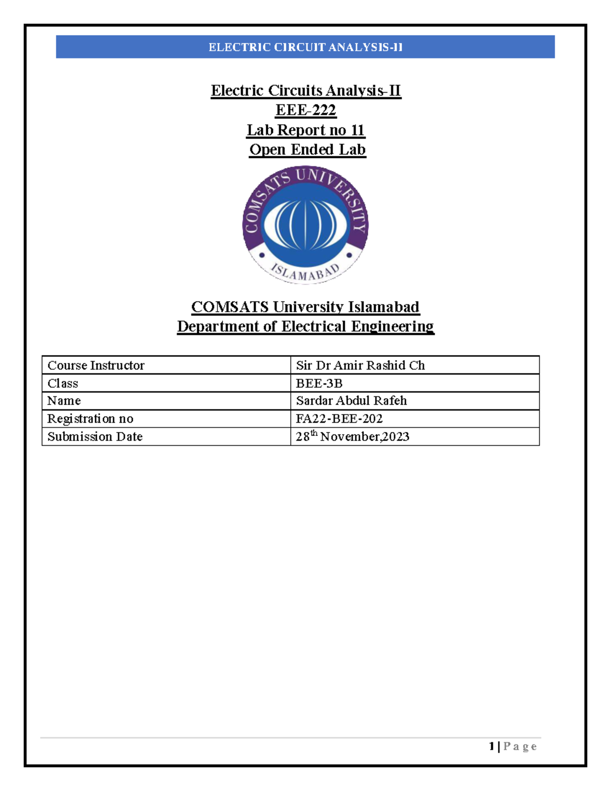 ELECTRIC CIRCUIT Lab Report 11: RC & RL Filter Design and Analysis ...