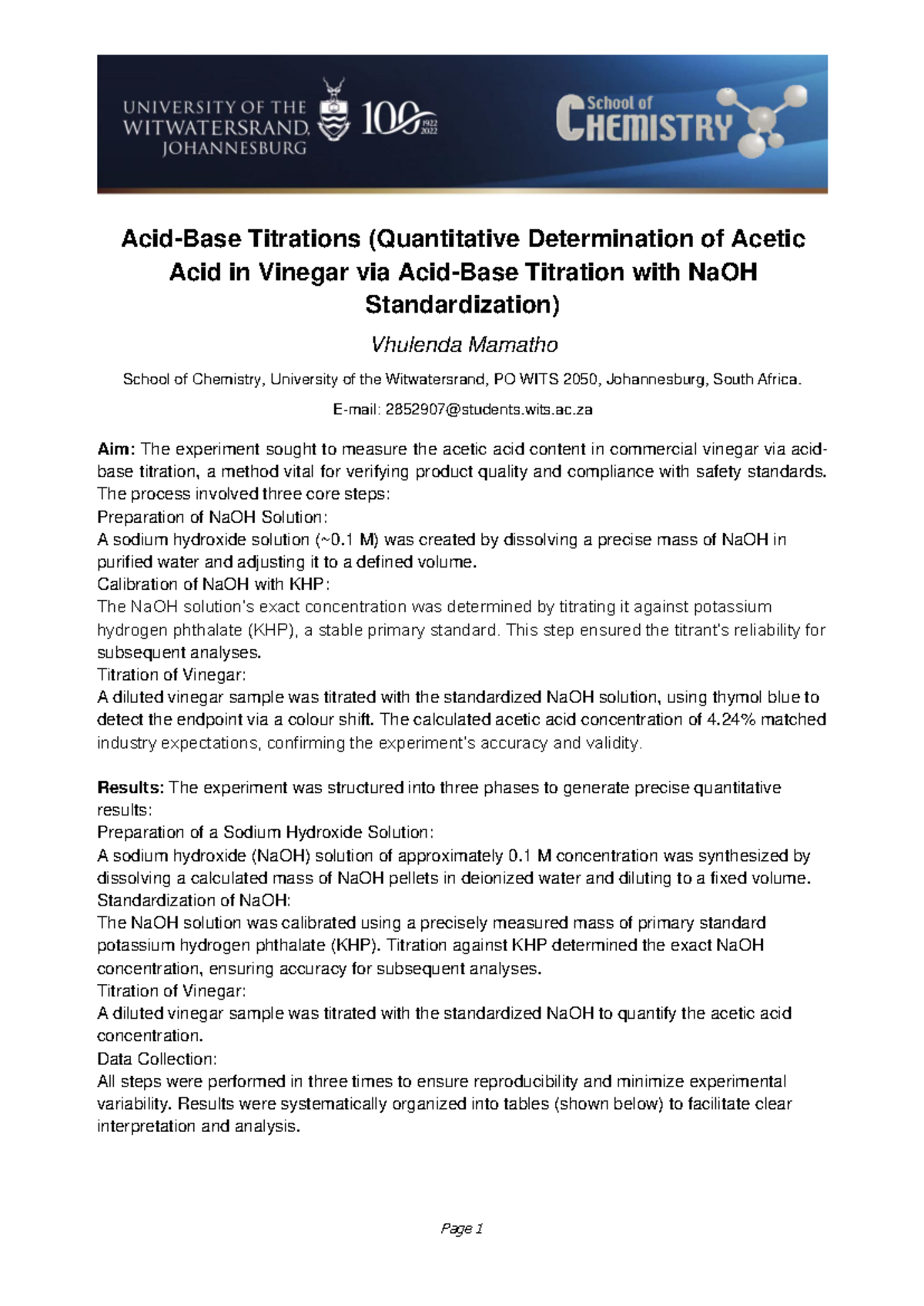 Acids and Bases Titrations - Lab Activity 11 (Experiment 4) Analysis of ...