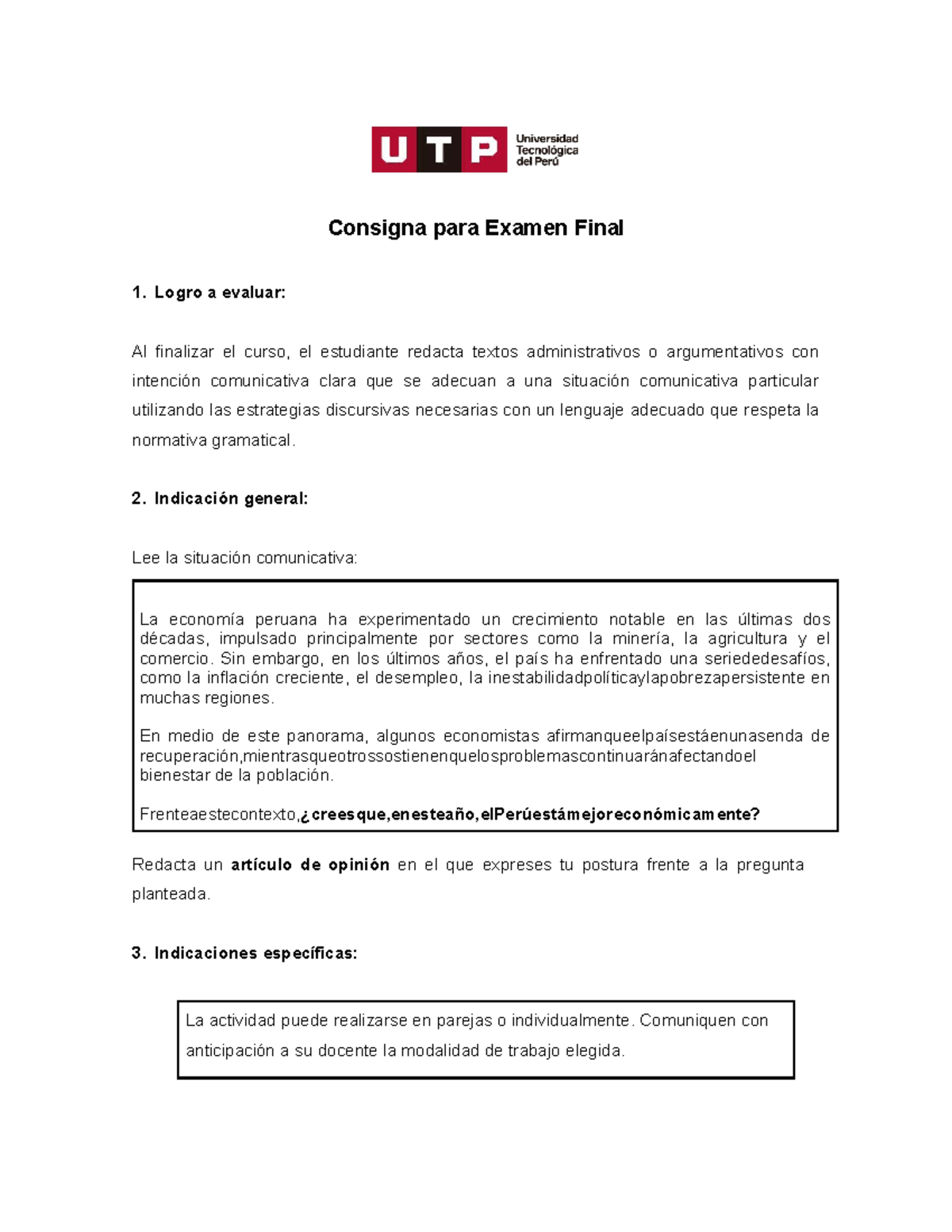 Redacción II - Examen Final: Artículo de Opinión sobre la Economía ...