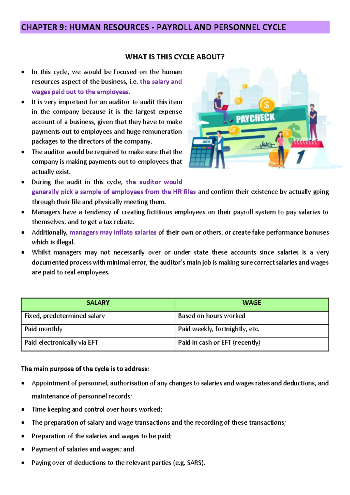 Human Resource Cycle: Payroll and Personnel Overview (Chapter 9) - Studocu