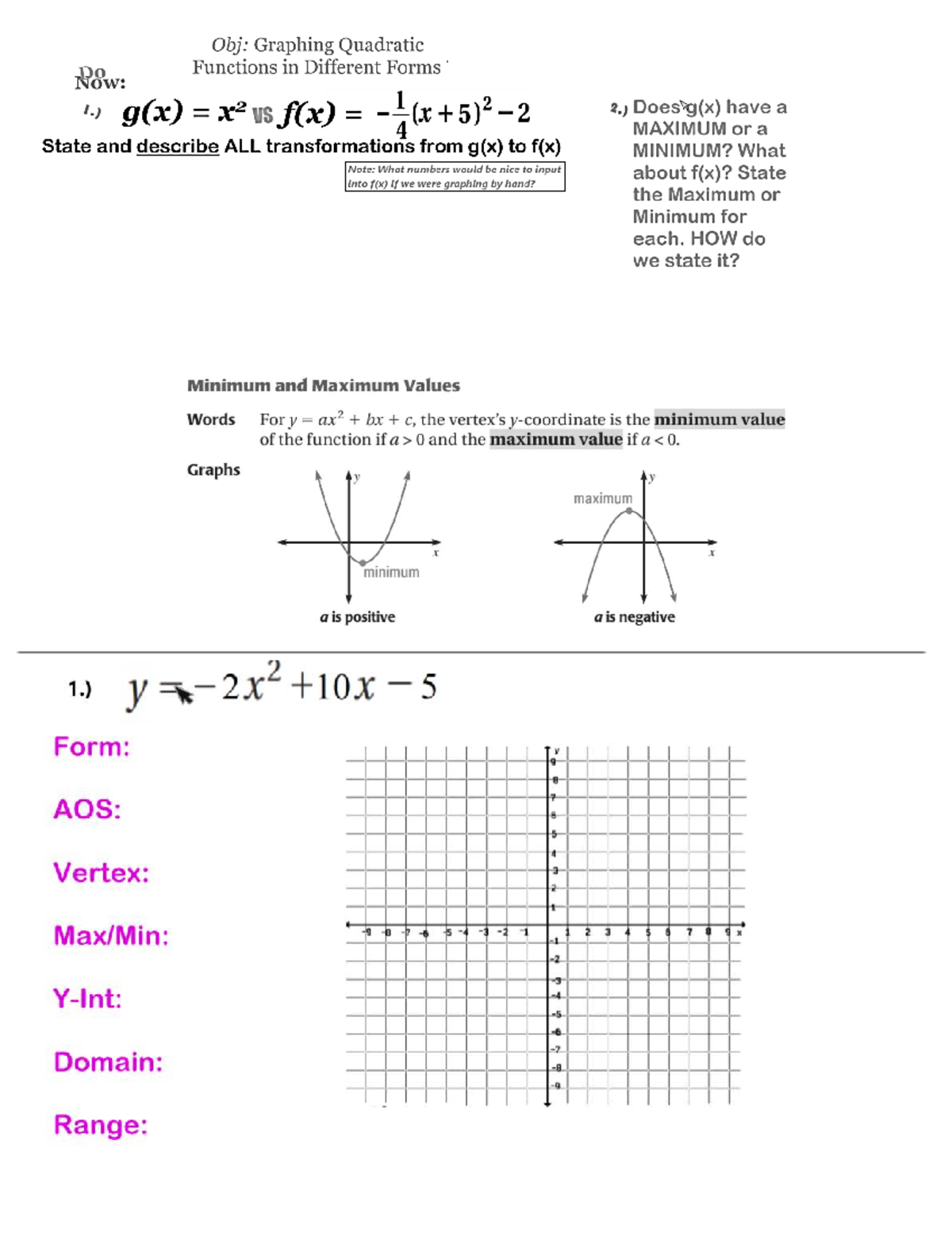 Alg2H 24-25: Graphing Quadratic Functions & Transformations Notes - Studocu