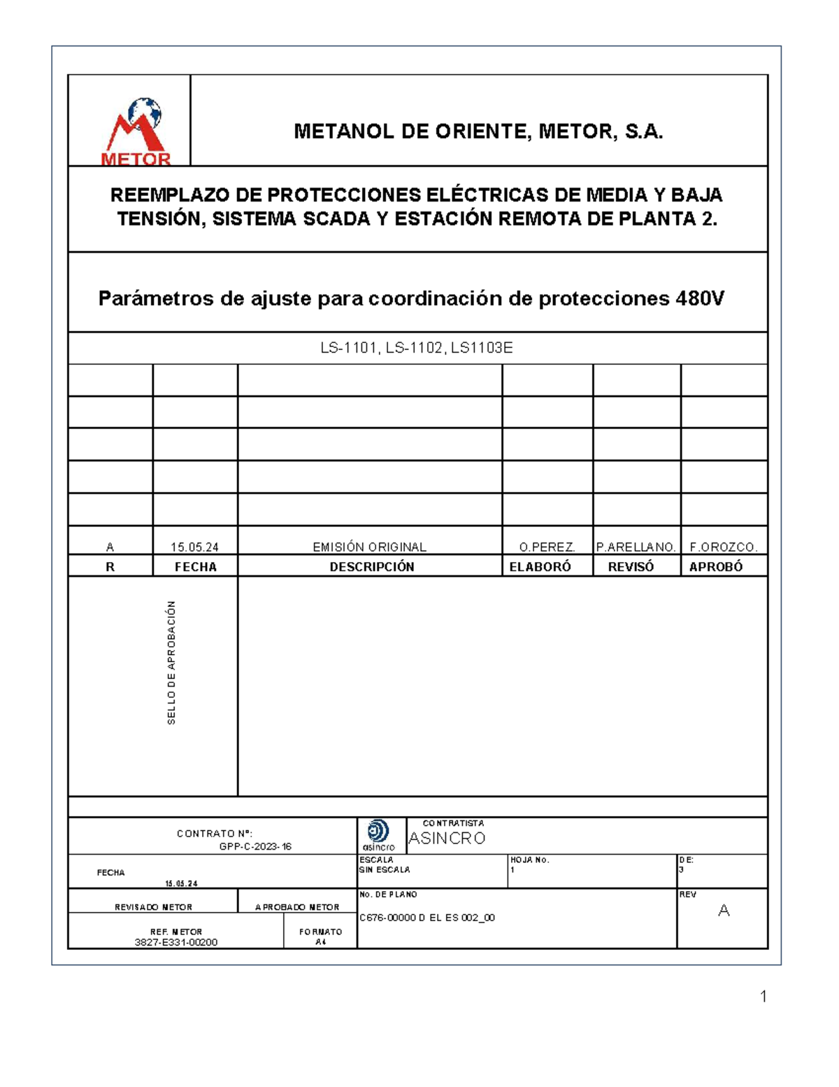 Ajustes de Protección Eléctrica y Coordinación SCADA 480V LS1103E - Studocu