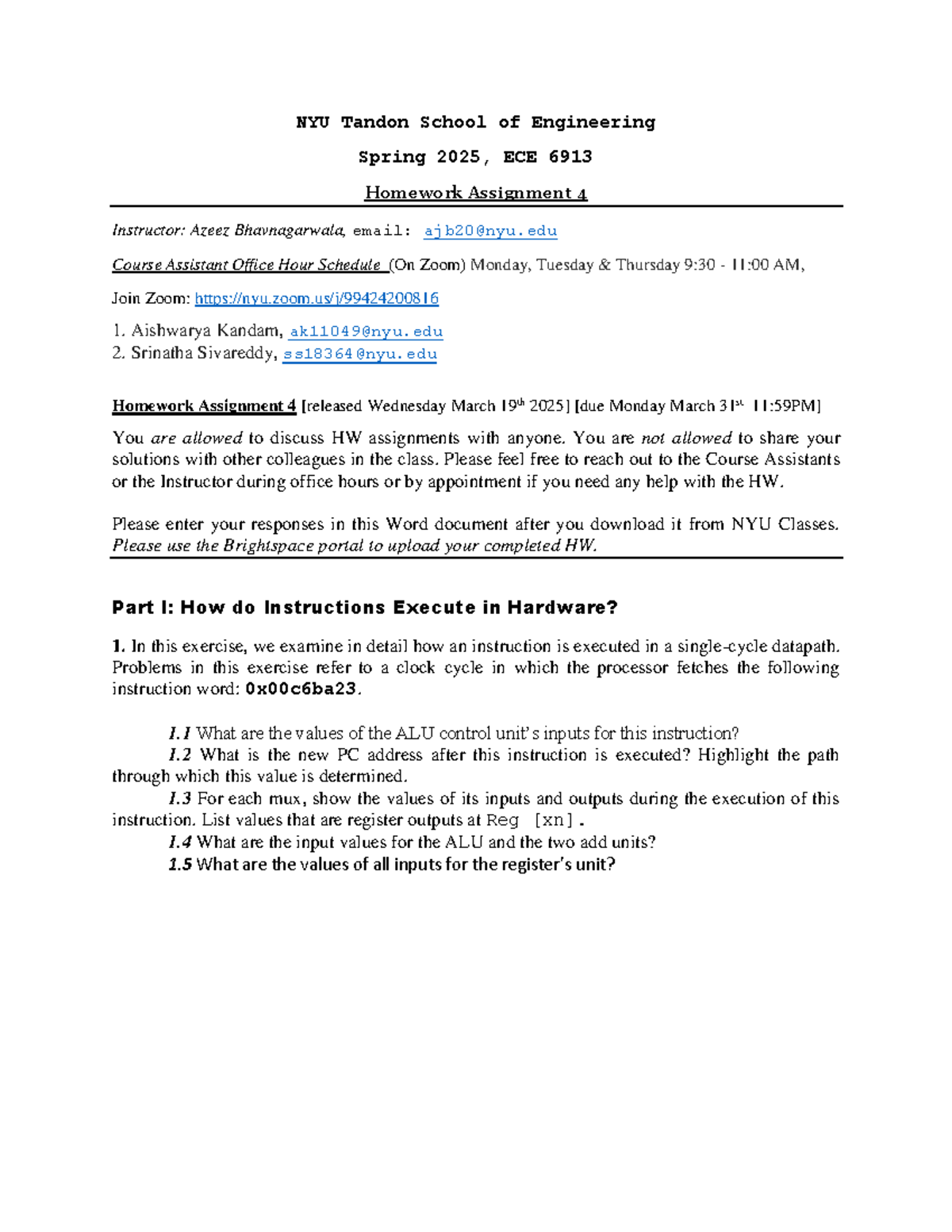 HW 4 ECE 6913 - Hw4 - NYU Tandon School of Engineering Spring 2025 , ECE 6913 Homework ...