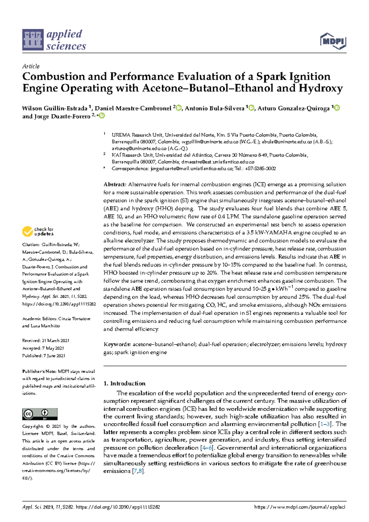 Combustion & Performance Analysis of SI Engine with ABE & HHO (Appl ...