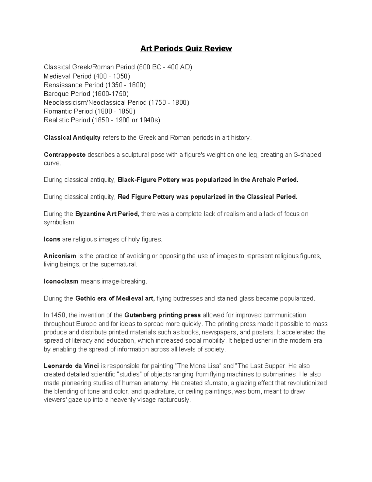 Art History Overview and Key Movements: A Quiz Review Guide - Art ...