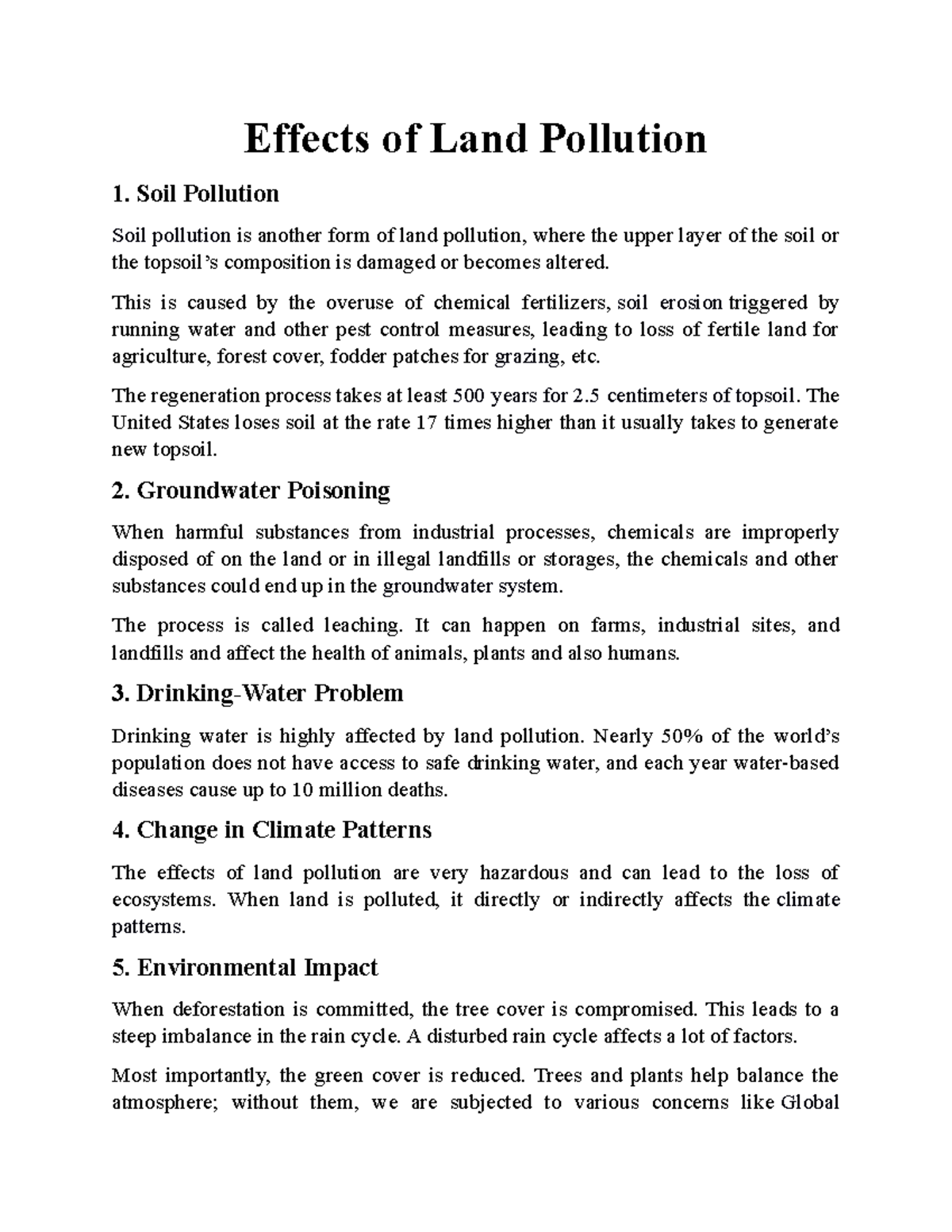 Effects Of Land Pollution On Humans