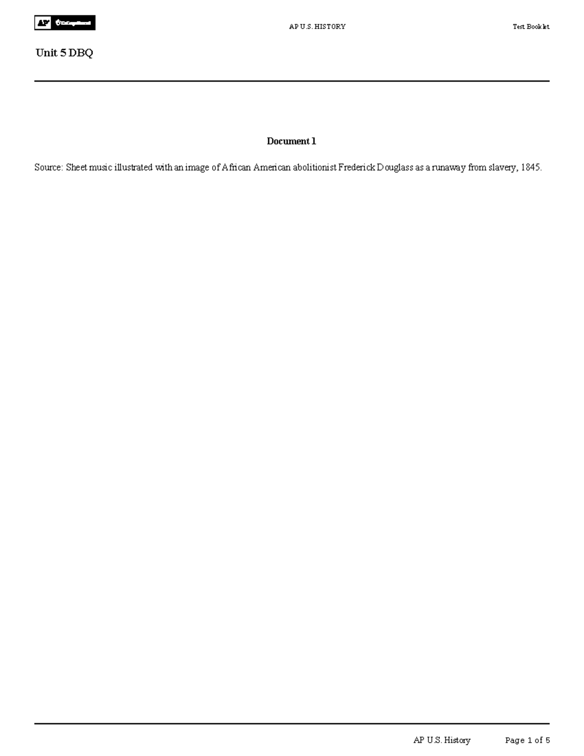 AP U.S. HISTORY Unit 5 DBQ Test Booklet: Key Documents Analysis - Studocu