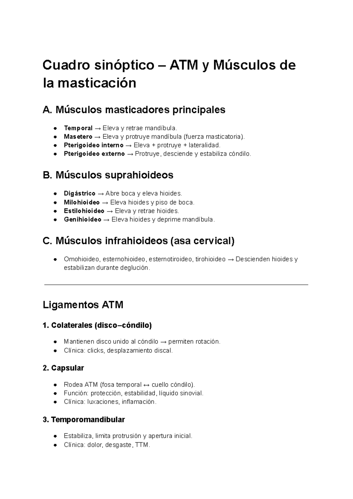Cuadro sinóptico: ATM y Músculos de la Masticación - Anatomía y Función ...