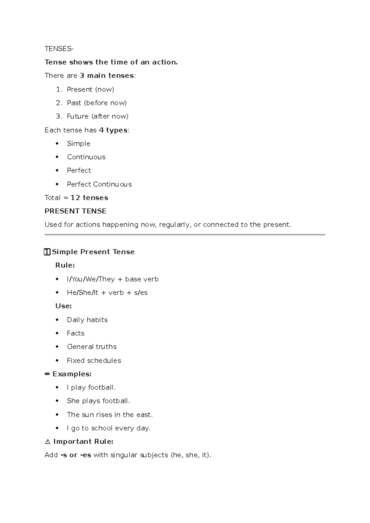 Tenses Notes: Understanding Present, Past, and Future Tenses - Studocu