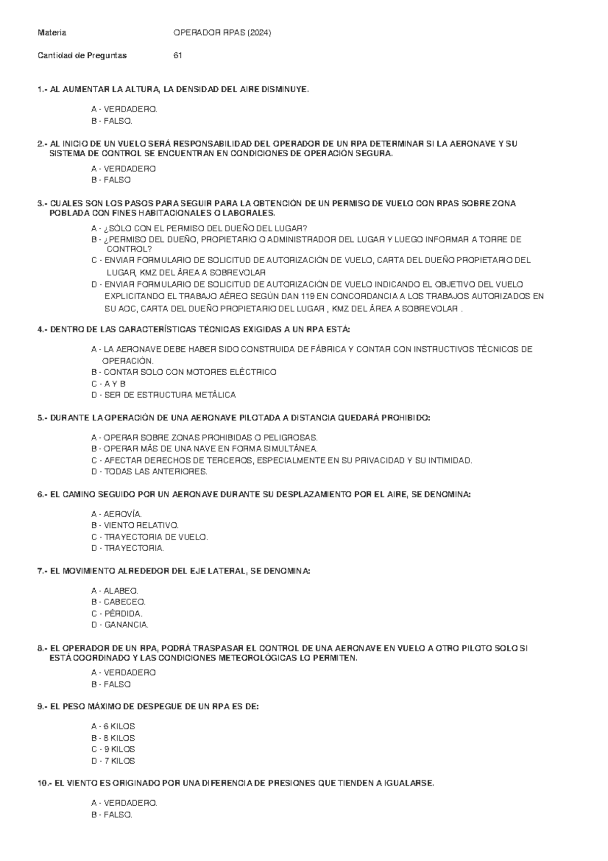 Examen Final RPAS 2024: Preguntas y Respuestas Clave - Studocu
