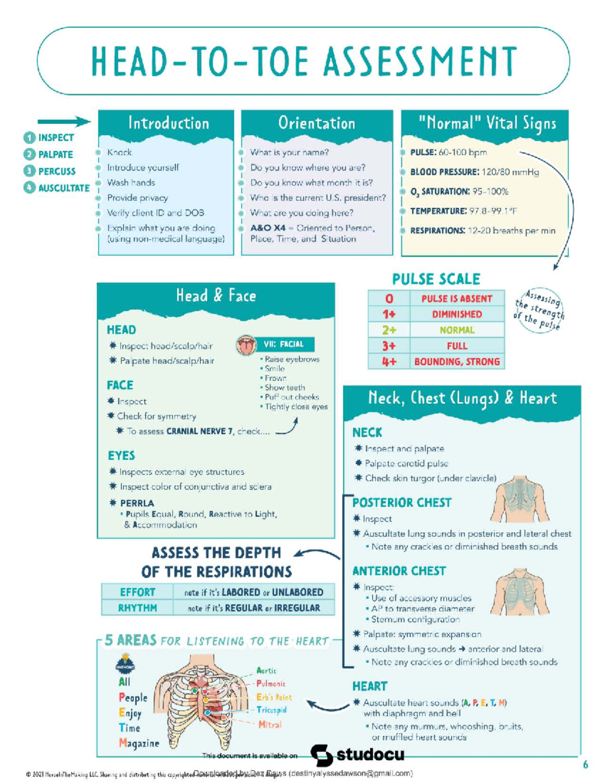 Head-To-Toe Assessment Guide for Nursing (NURS 101) - Studocu