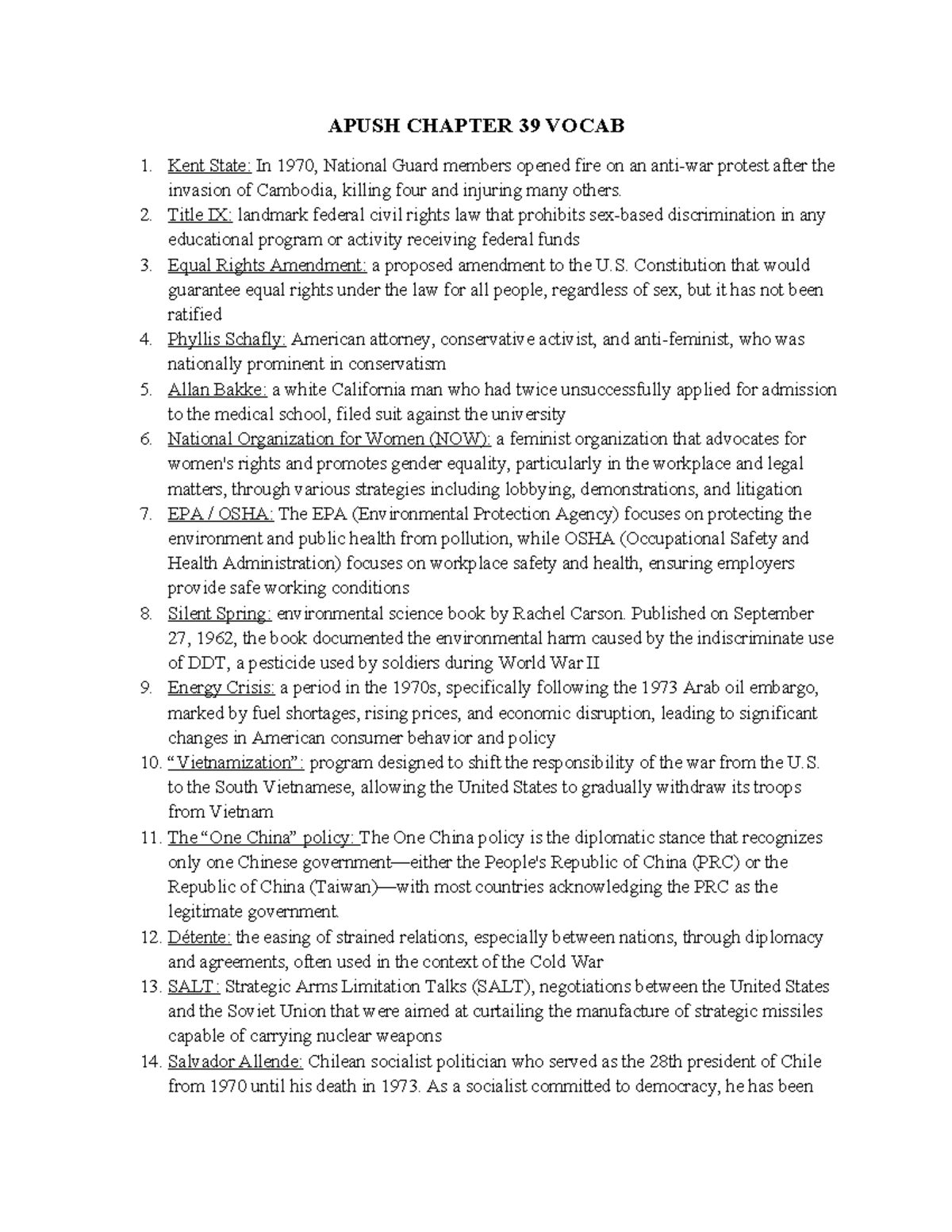 APUSH Chapter 39 Vocabulary Terms and Key Concepts - Studocu