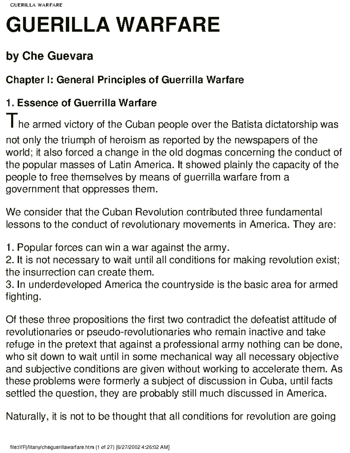 GUER 101: Chapter I - General Principles of Guerrilla Warfare - Studocu