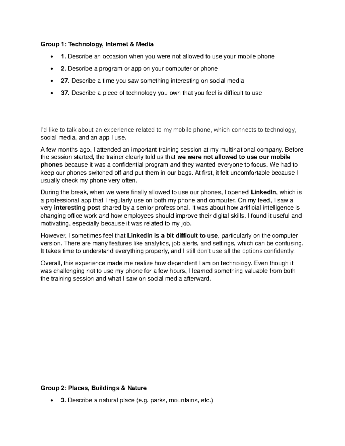 Speaking Suggestion 2026: Experiences with Technology, Nature, and ...
