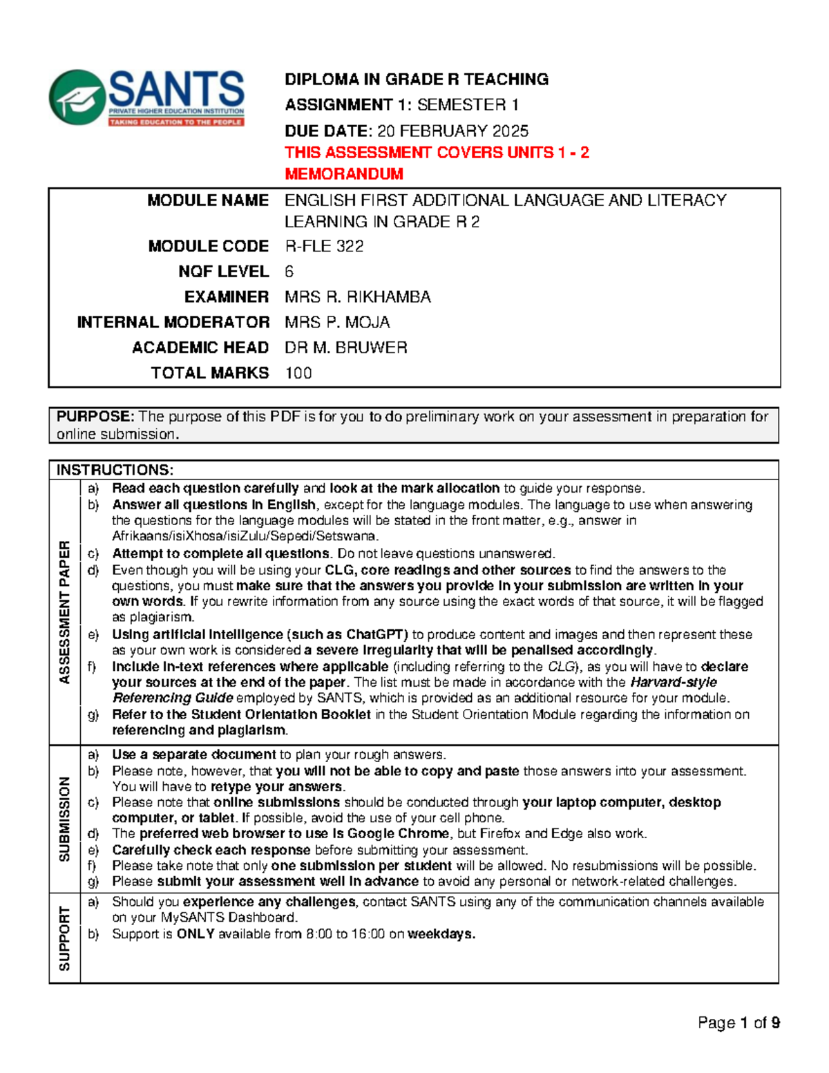 R-FLE 322 Assignment 1 - Semester 1 Question Paper Guide - Studocu