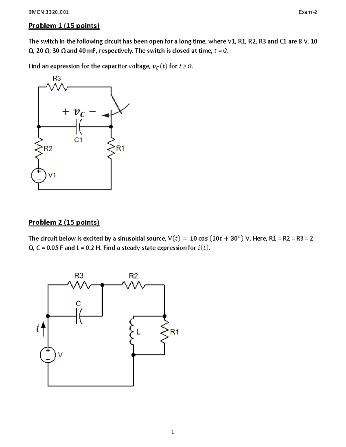 BMEN 3320.001 Final Exam Review Problems and Solutions - Problem 1 (15 ...