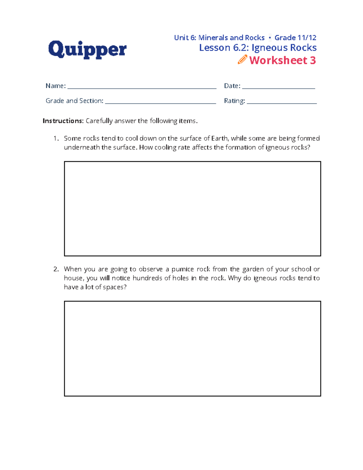 Earth and Life Science SHS 6 - Unit 6: Minerals and Rocks • Grade 11 ...