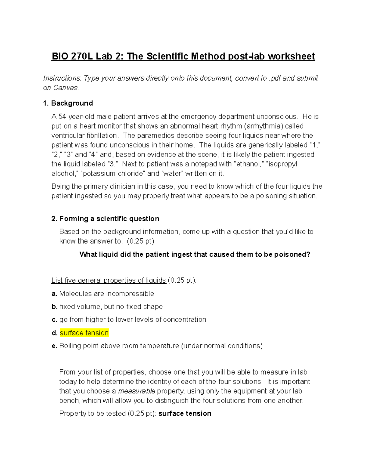 BIO 270 L Lab #2 - Lab answers - BIO 270L Lab 2: The Scientific Method ...