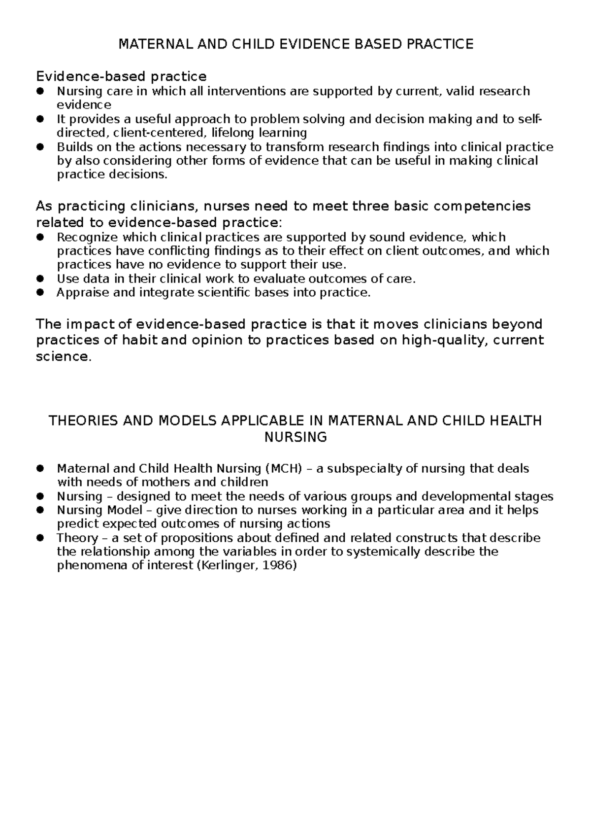 Maternal & Child Evidence-Based Nursing Practices and Competencies ...