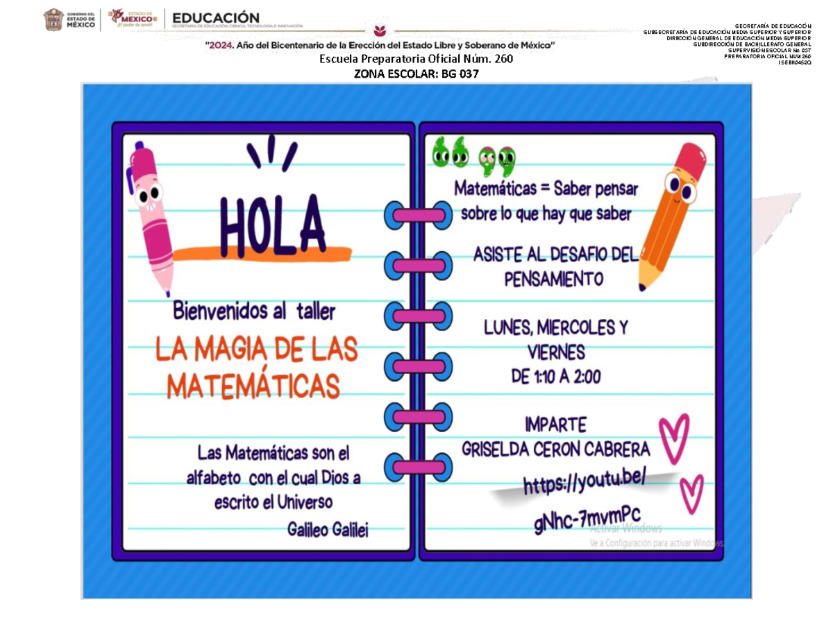 La Magia de las Matemáticas en la Escuela Preparatoria 15EBH0452Q - Studocu