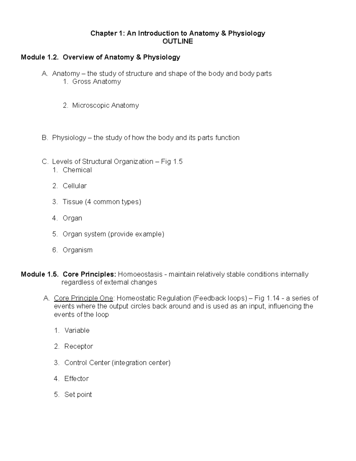 Anatomy & Physiology Overview: Chapter 1 Outline for AP101 - Studocu