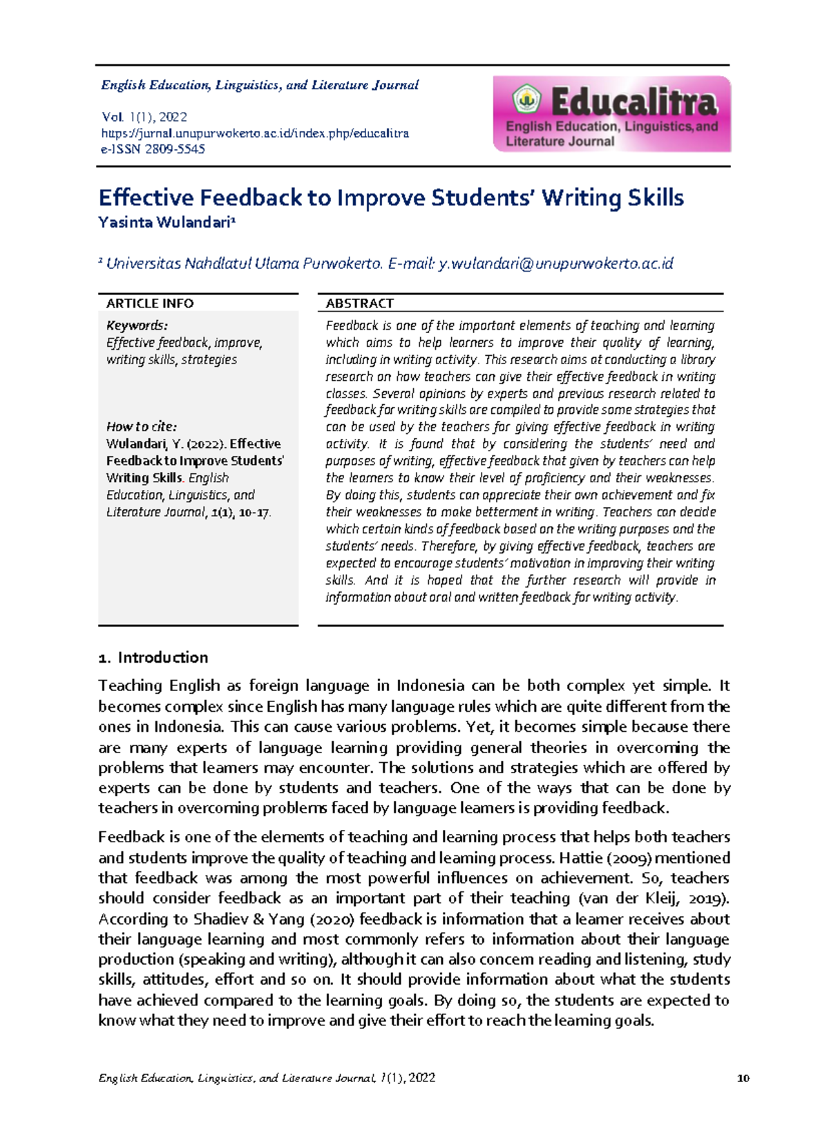 Effective Feedback Strategies for Enhancing Writing Skills - Studocu