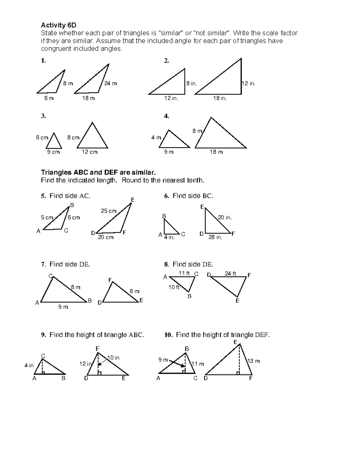 G9 Activity 6D - Similar Triangles and Scale Factors - Studocu