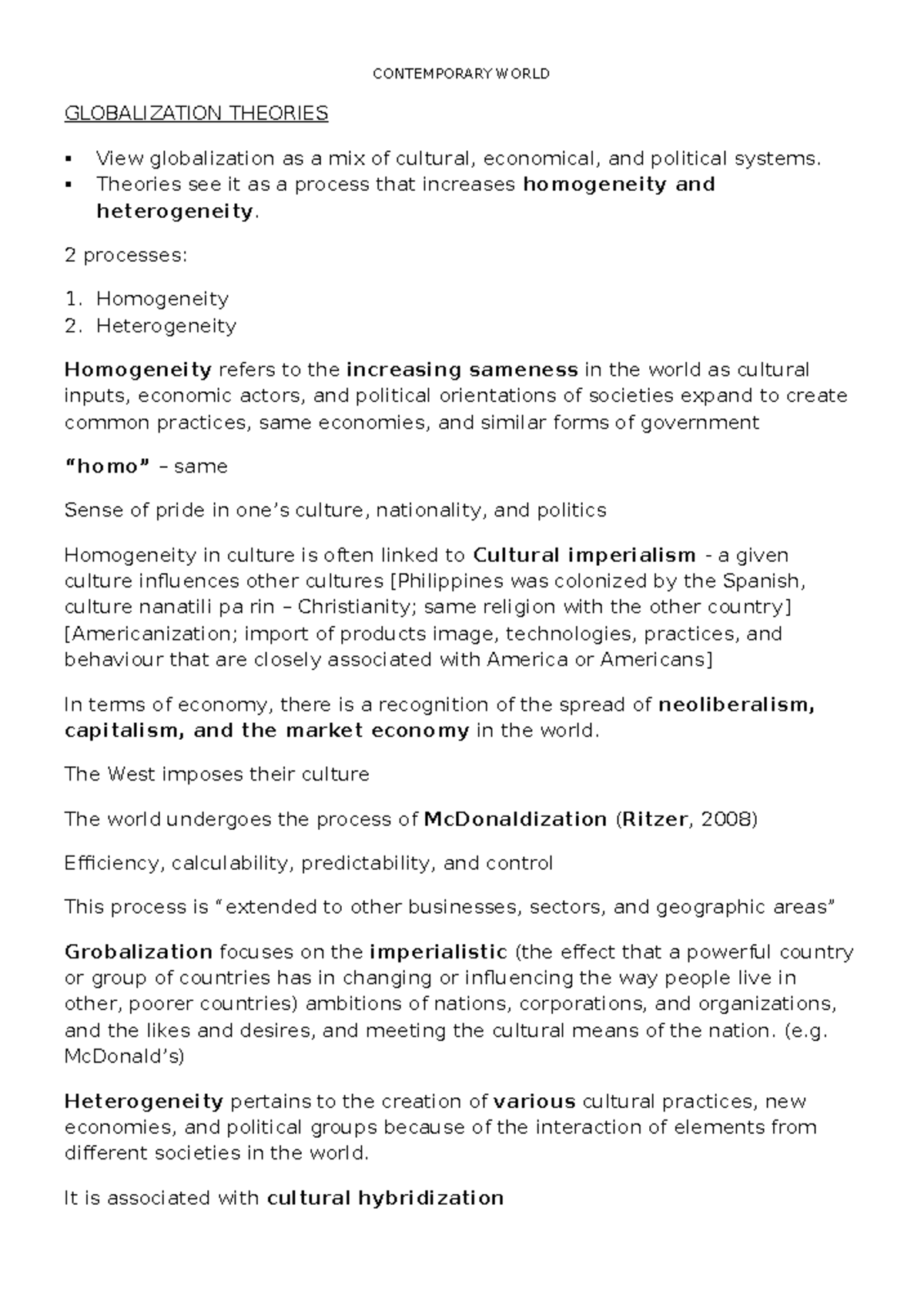 CW (ppt 2 - Prelims) - Globalization Theories and DYNAMICS OF LOCAL AND ...