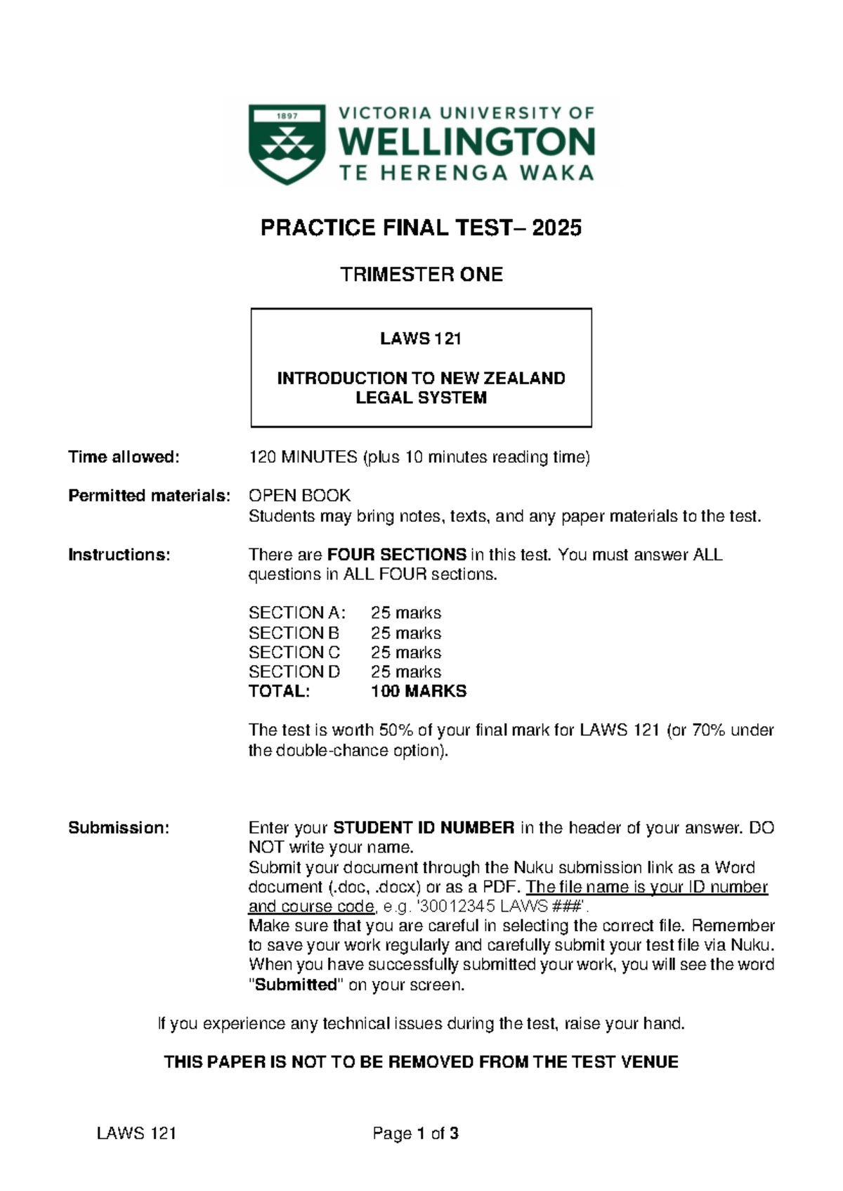 LAWS 121 Practice Final Exam T1 2025: NZ Legal System Overview - Studocu