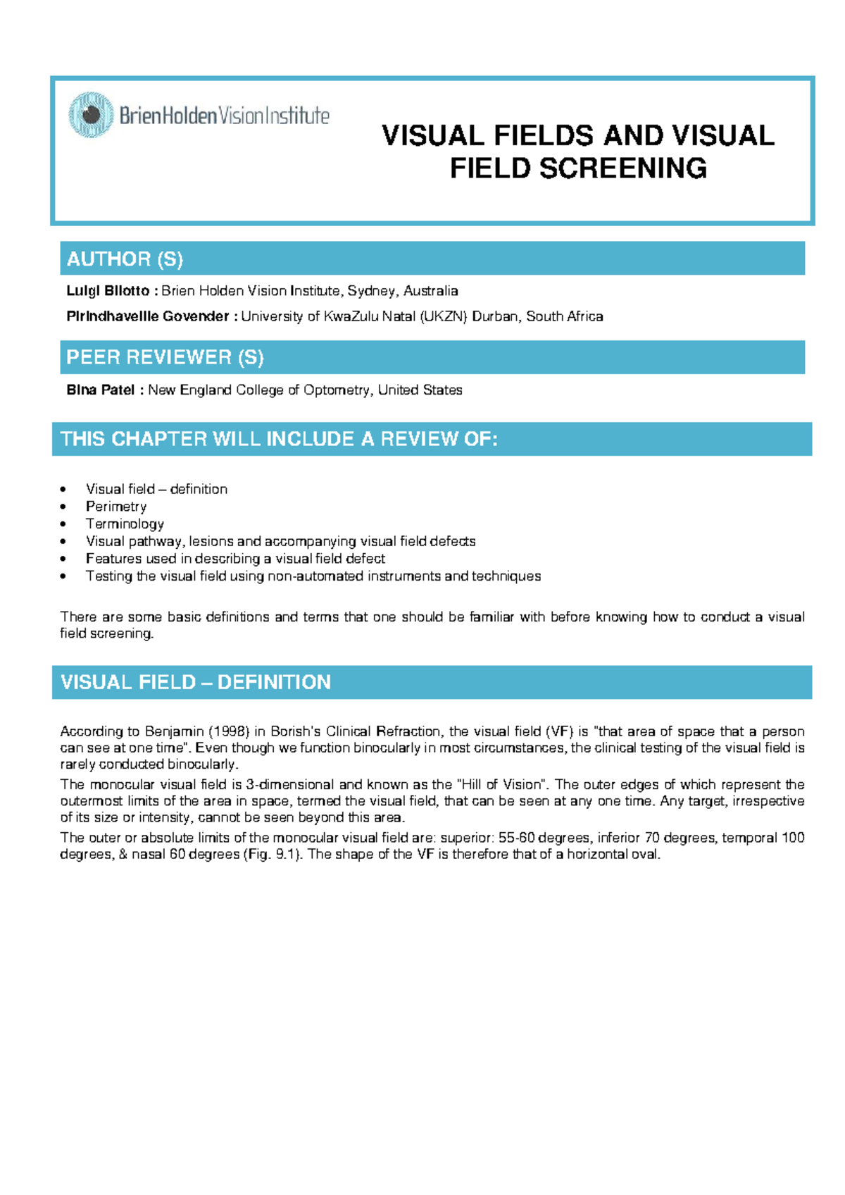 Visual Fields and Screening Techniques: A Comprehensive Overview (OPT ...