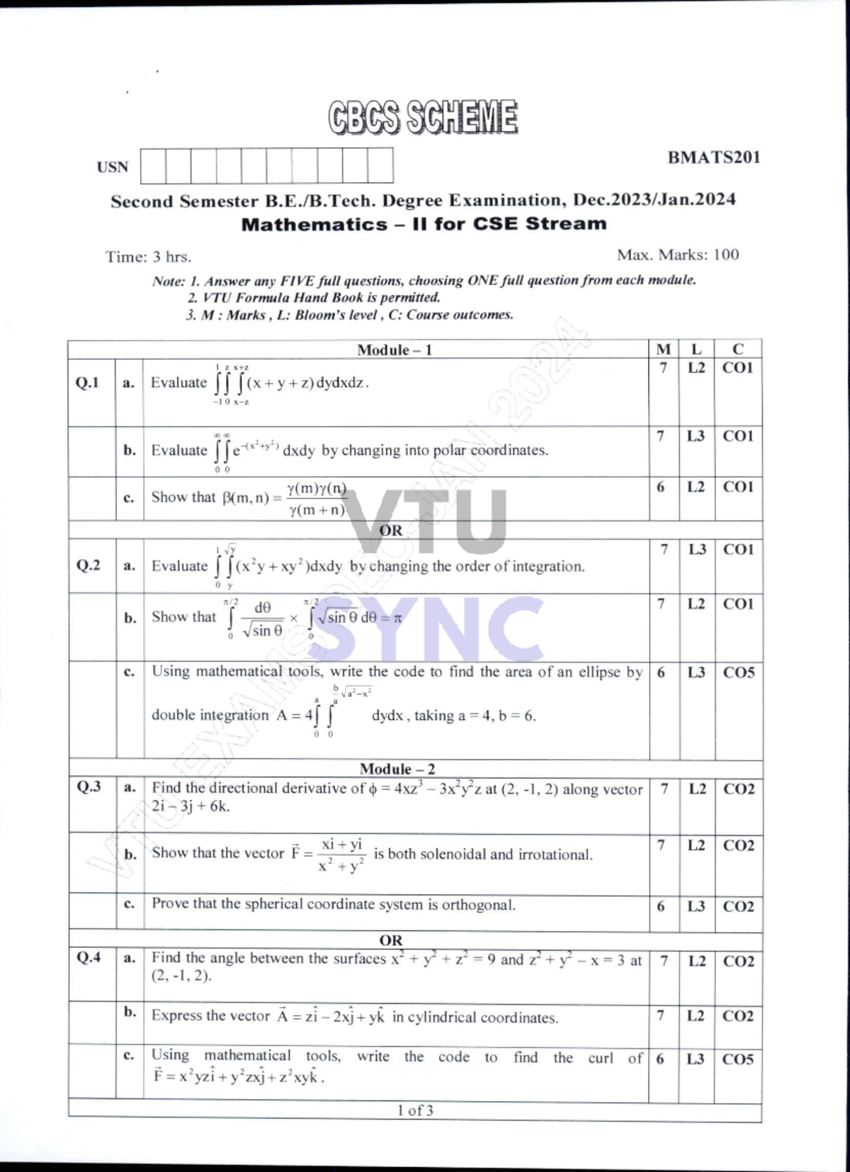 Mathematics II Exam Solutions for CSE Stream - BMATS201 - Studocu