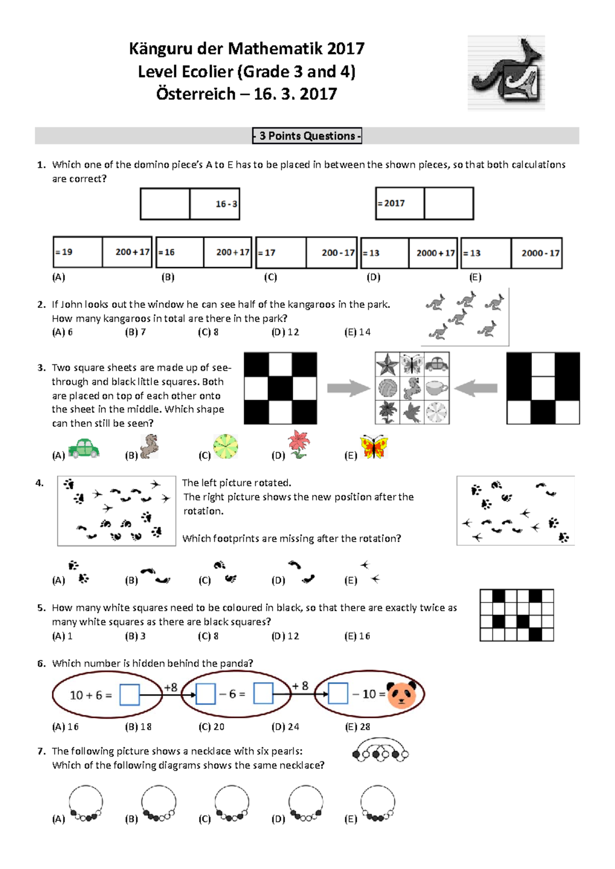 2017 Ecolier - math - Känguru der Mathematik 2017 Level Ecolier (Grade ...
