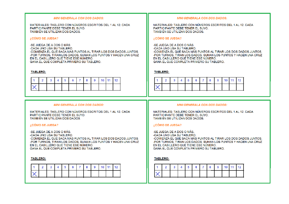 Mini Generala con Dos Dados: Reglas y Materiales del Juego - Studocu