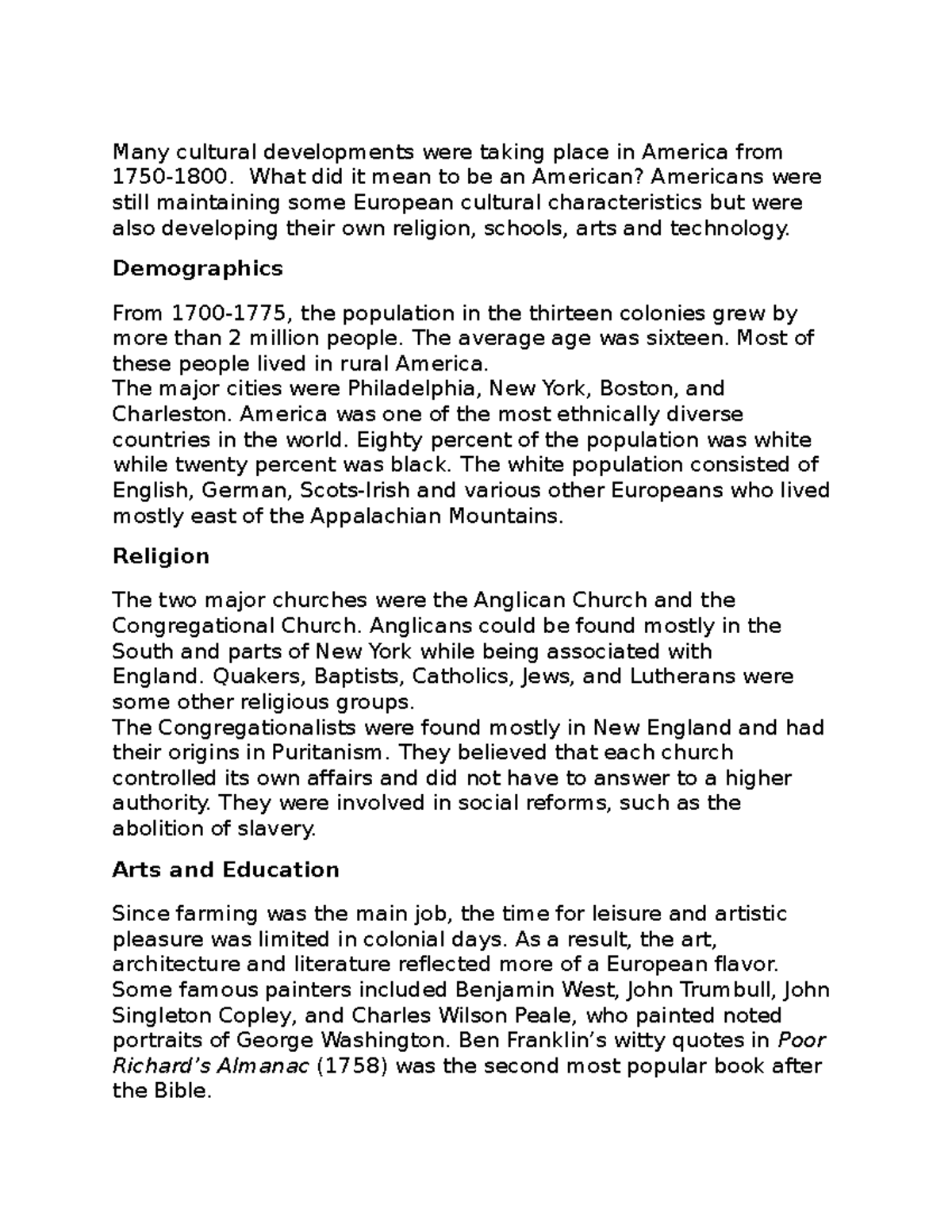 3.11 Understanding American Identity: Cultural Developments (1750-1800 ...