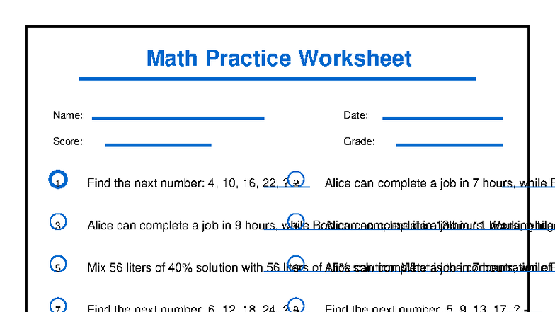 Math Practice Worksheet 4: Number Sequences & Problem Solving - Studocu