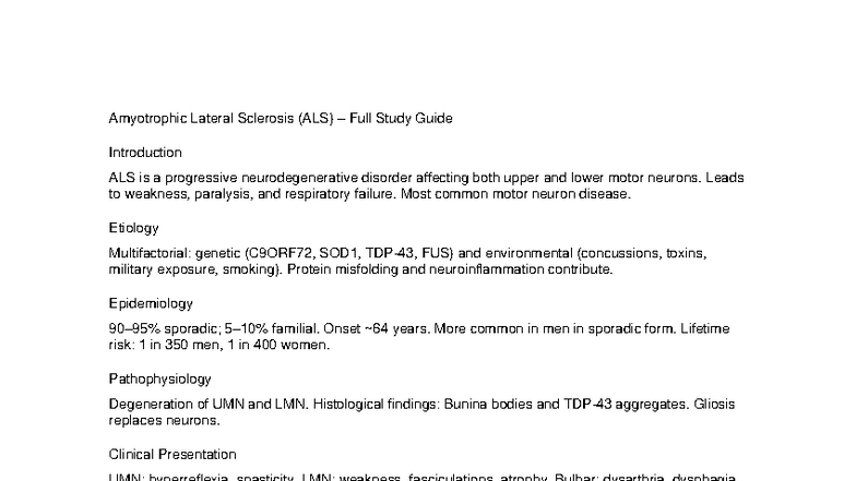 ALS Study Guide: Comprehensive Overview of Amyotrophic Lateral ...