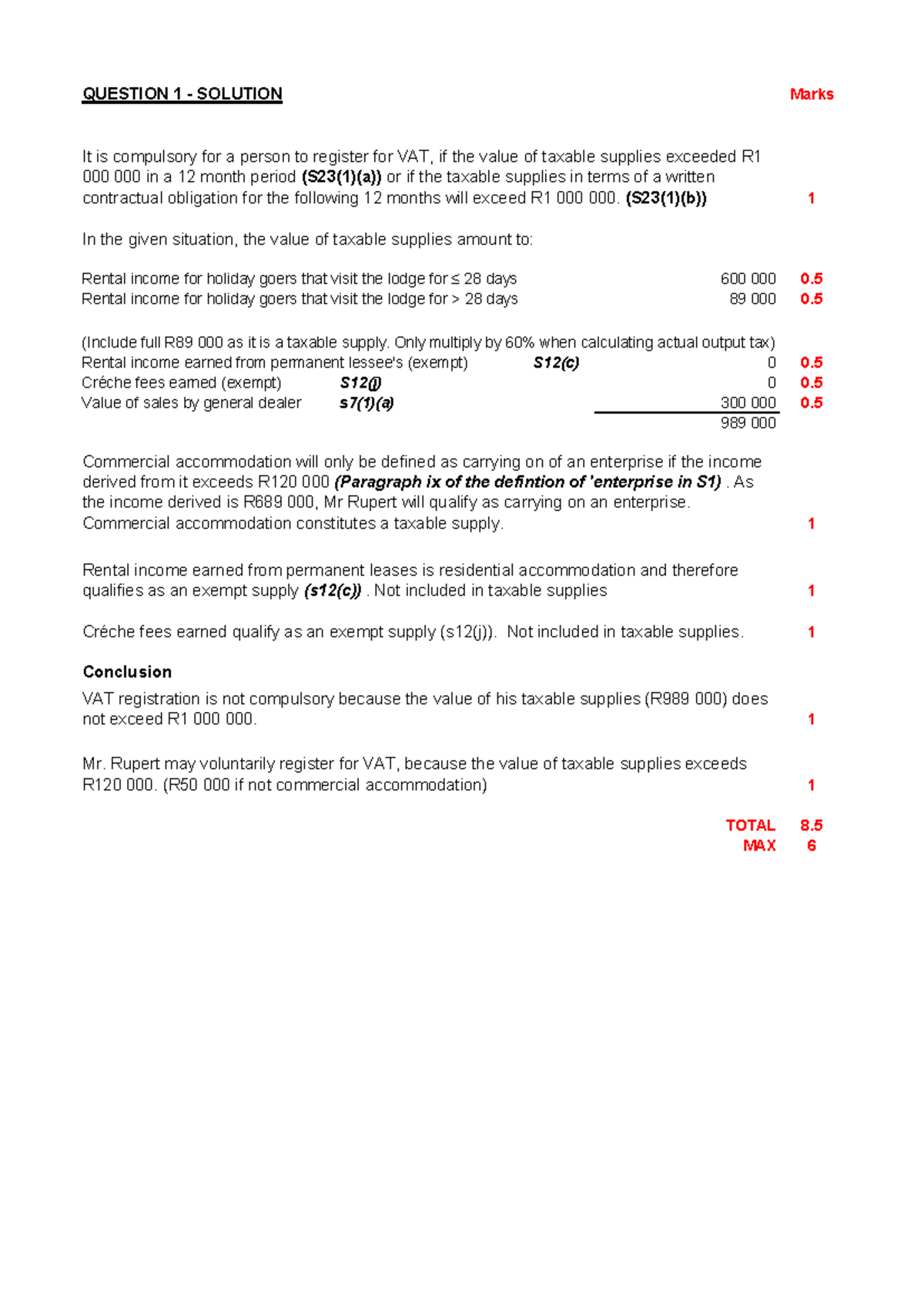VAT Questions Solutions - QUESTION 1 - SOLUTION Marks 1 In the given ...