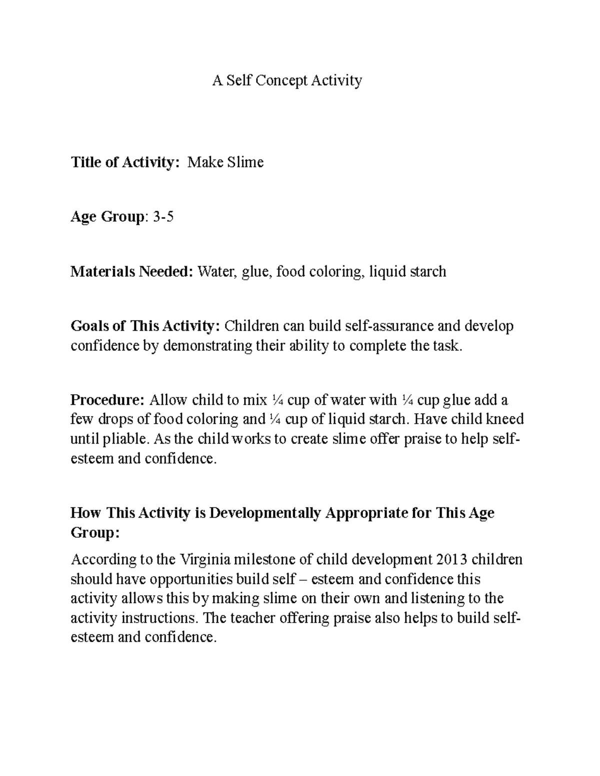 A Self Concept Activity RC11-6 Education assignment for Course work - A ...