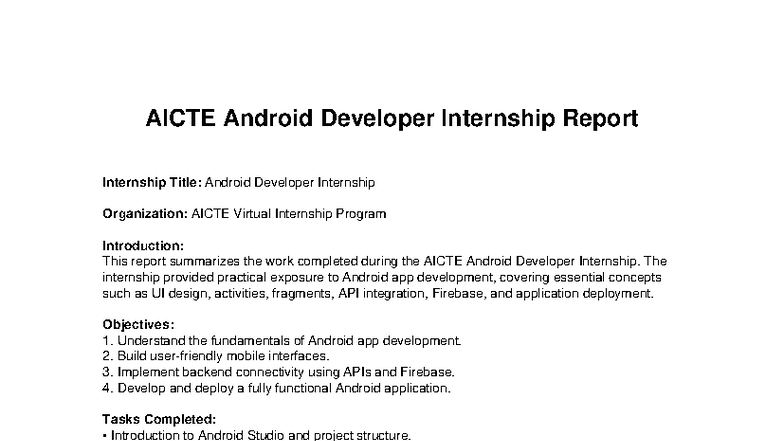 Aicte Android Developer Internship Report - AICTE Android Developer ...