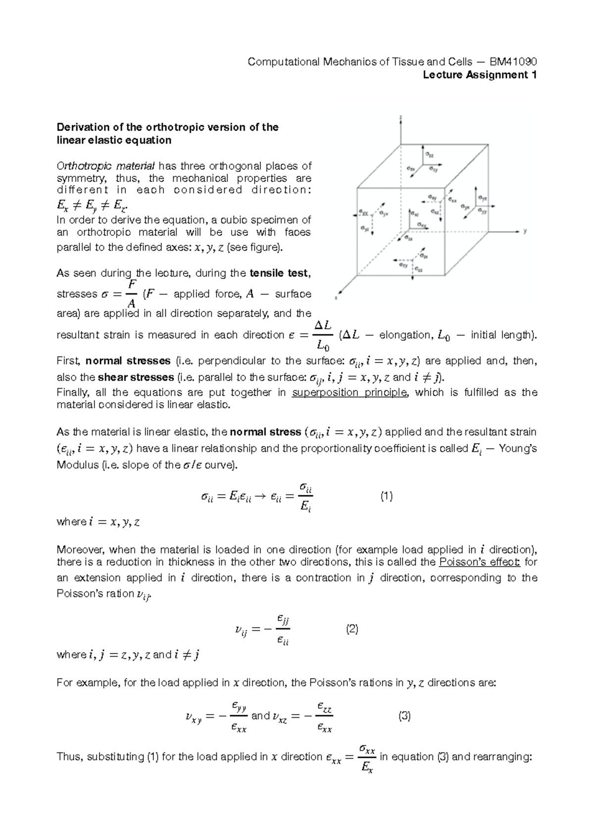 BM - Lecture Assignment 1: Deriving Orthotropic Elastic Equations ...