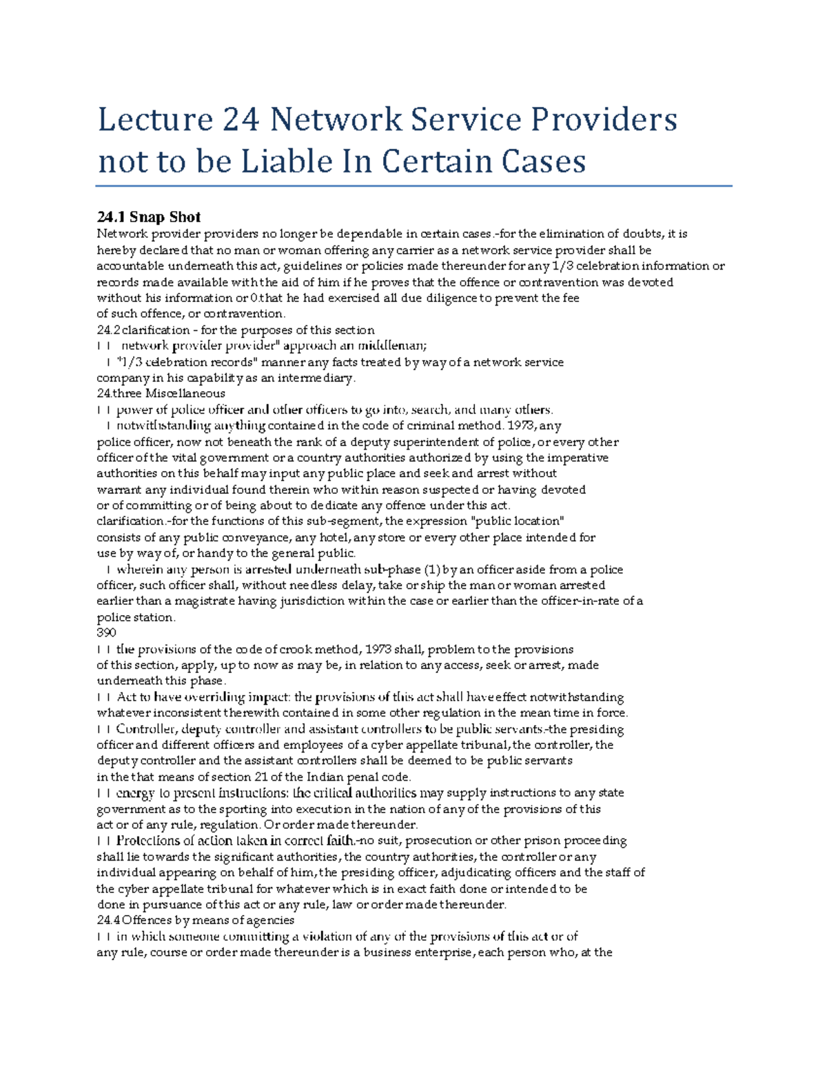 Lecture 24 Network Service Providers not to be Liable In Certain Cases ...