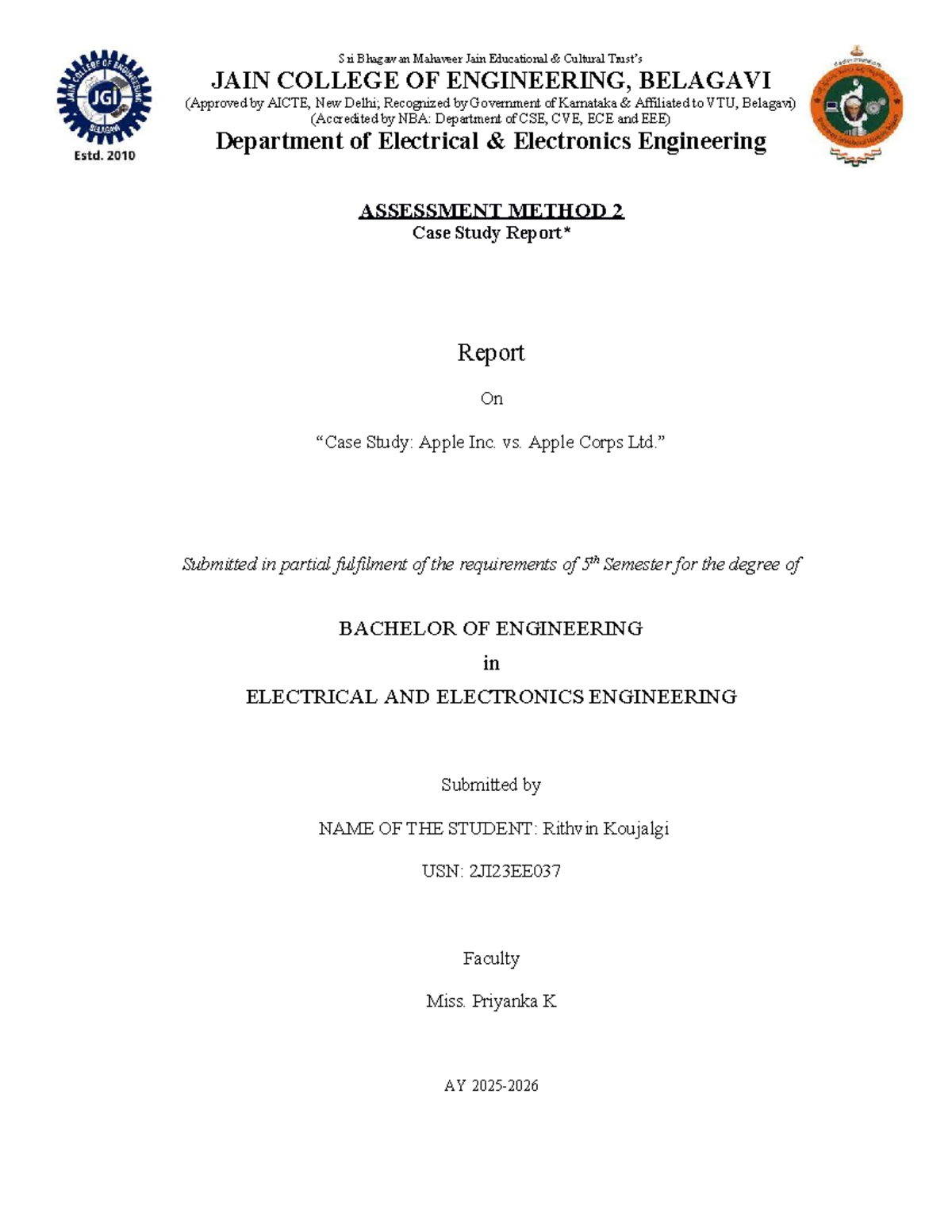 5th Sem BE EEE Case Study: Apple Inc. vs. Apple Corps Analysis - Studocu