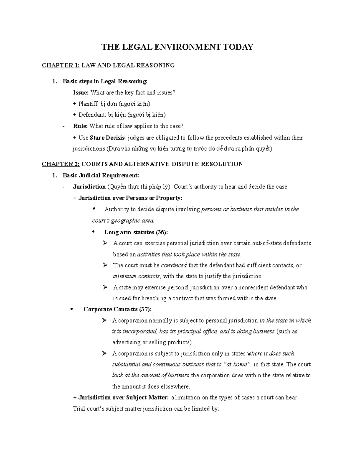 Legal Environment Today: Key Concepts & Legal Reasoning (LE 101) - Studocu