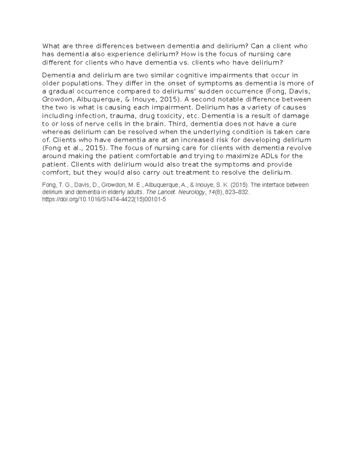 Case Study - delirium vs dementia - What are three diferences between ...